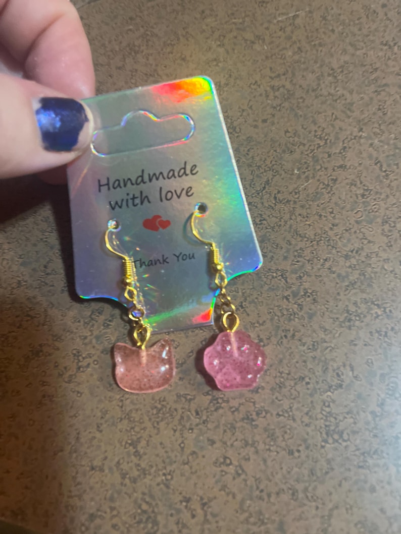 Handmade Paw-print & Kitty Cat Hook Earrings - Etsy