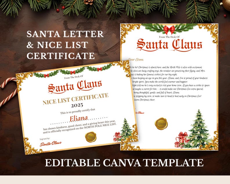 Editable Santa Letter & Nice List | Christmas Keepsake (canva Template ...