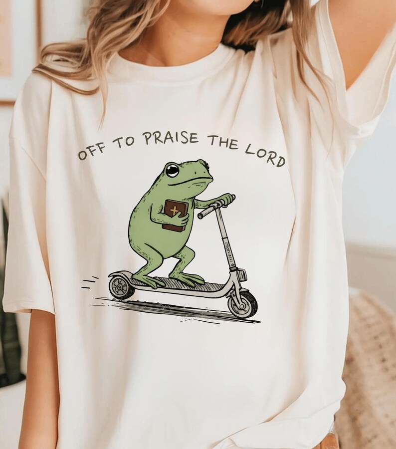 Christian Frog T-shirt PNG, Funny Frog off to Praise the Lord, Bible ...