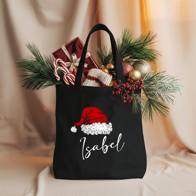 Custom Christmas Tote Bags: Personalized Santa Hat Totes - Etsy