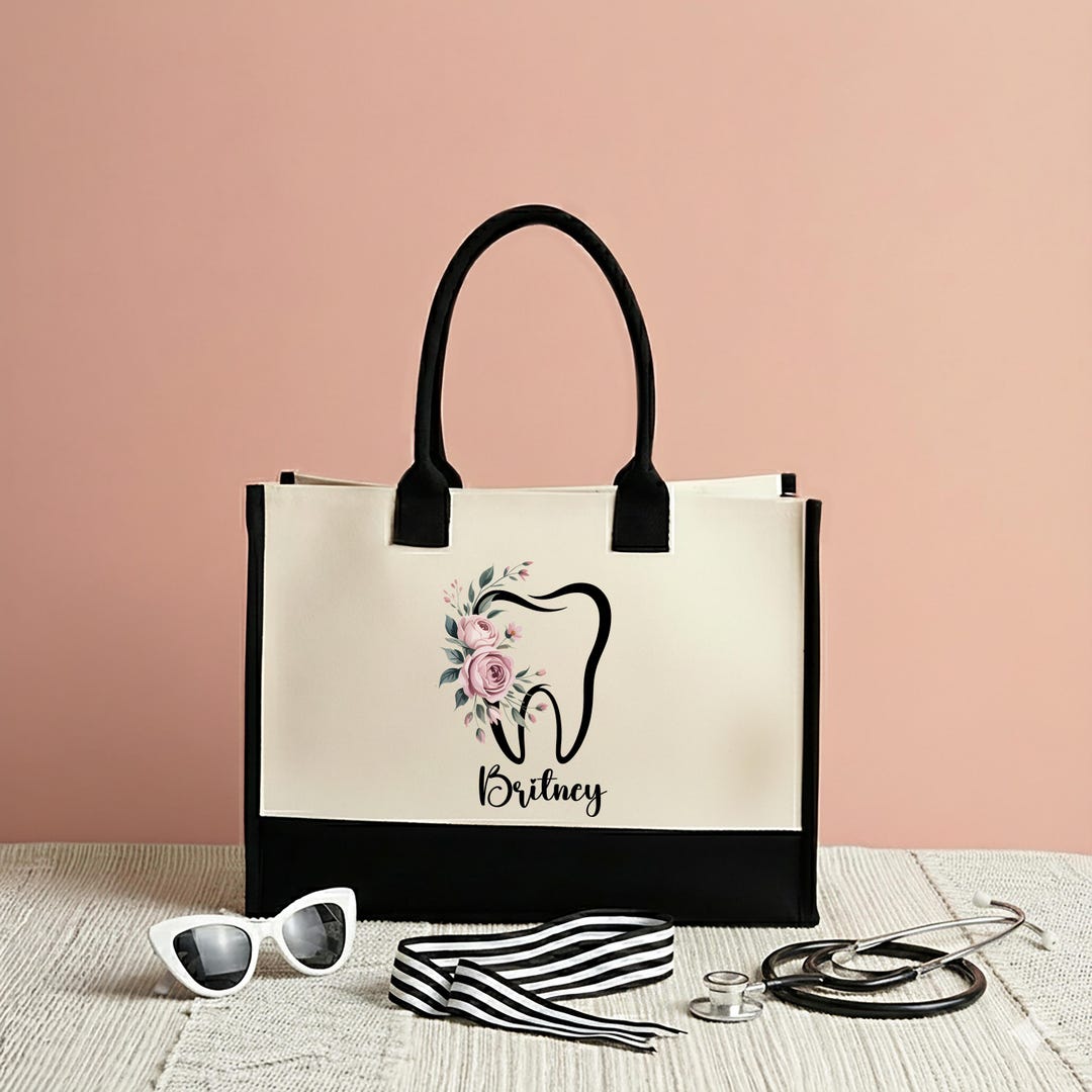 Dentist Custom Name Tote Bag: Two Color Gift Doctor Totes - Etsy