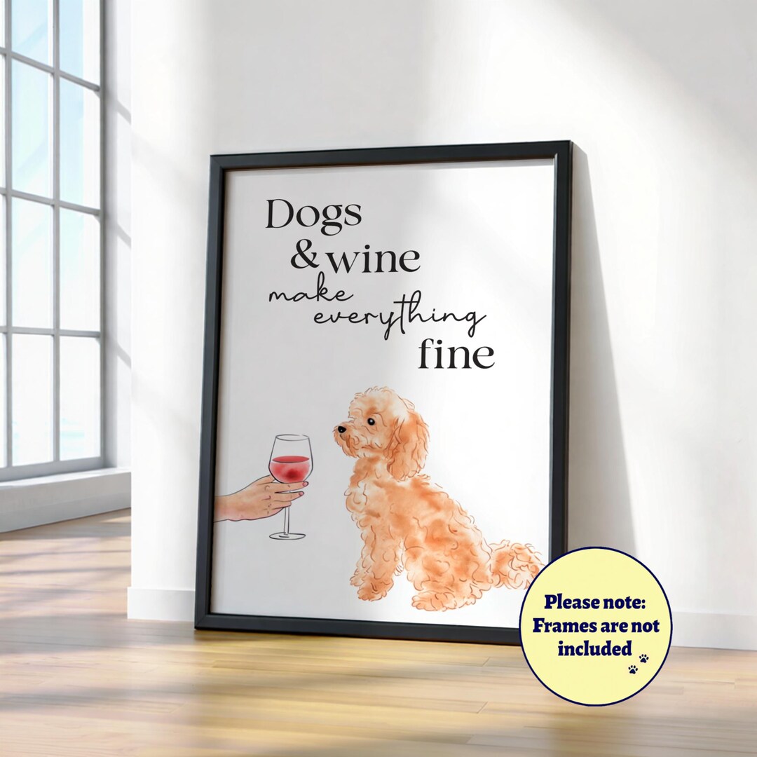 Cockapoo Dogs and Wine Poster: Funny Kitchen Dog Lover Wall Art ...