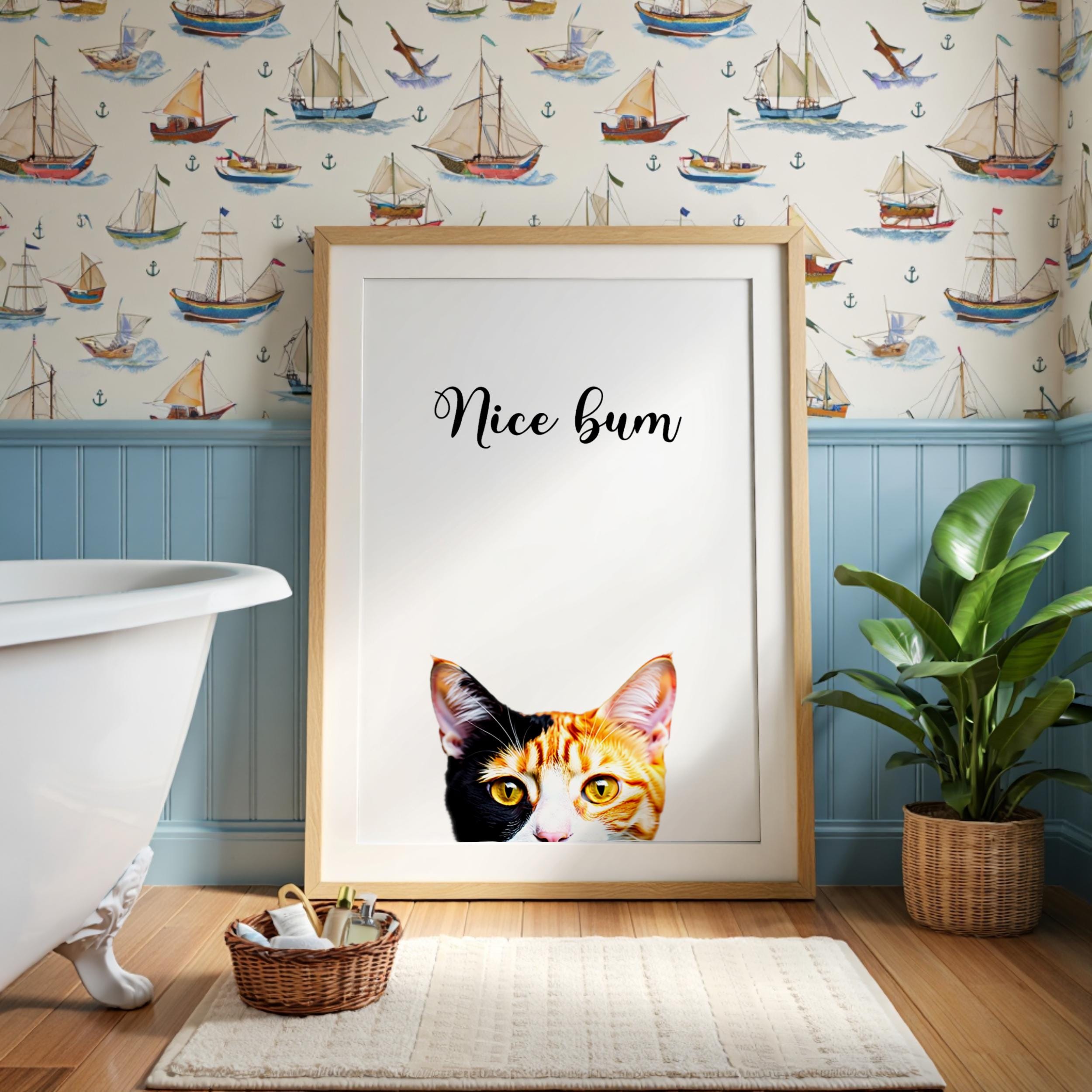 Funny Calico Cat 'nice Bum' Poster: Bathroom Cat Wall Art, Tri Colour ...