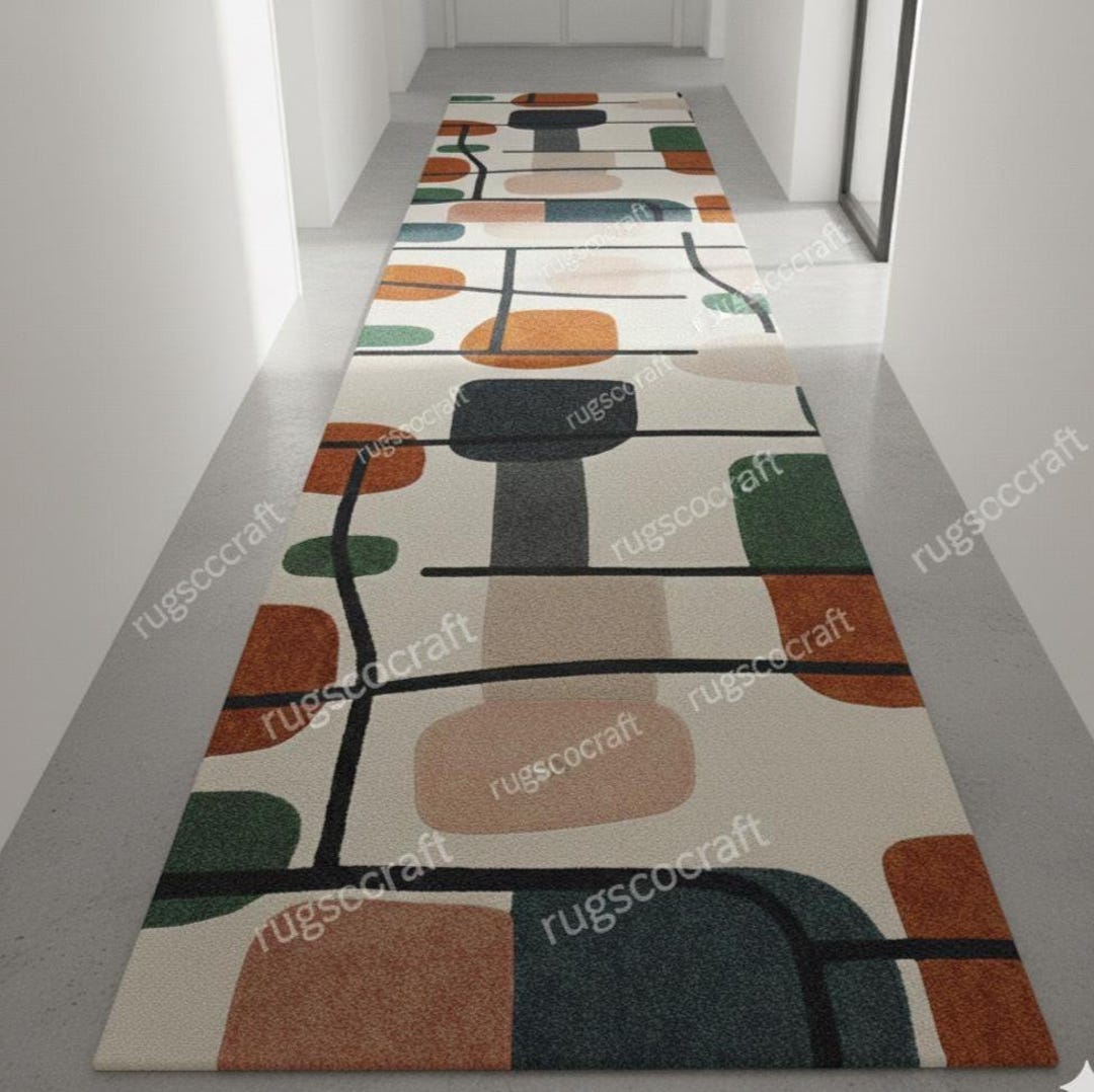 Geometric Hallway Runner – Modern Color Block Carpet for Entry, Foyer ...