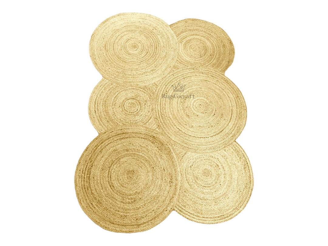 Hand Braided Jute Rug, Patchwork Concentric Design, Natural Fiber Floor ...