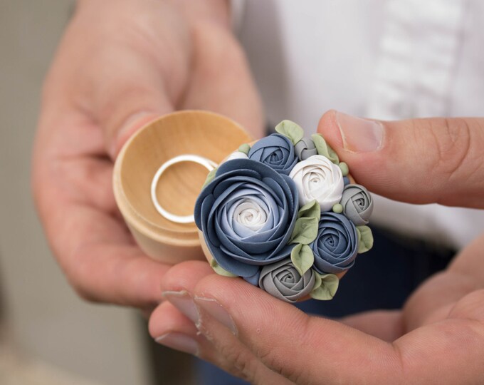 Blue Purple White Rose Flower Ring Box Wholesale Wooden Round Decorated ...
