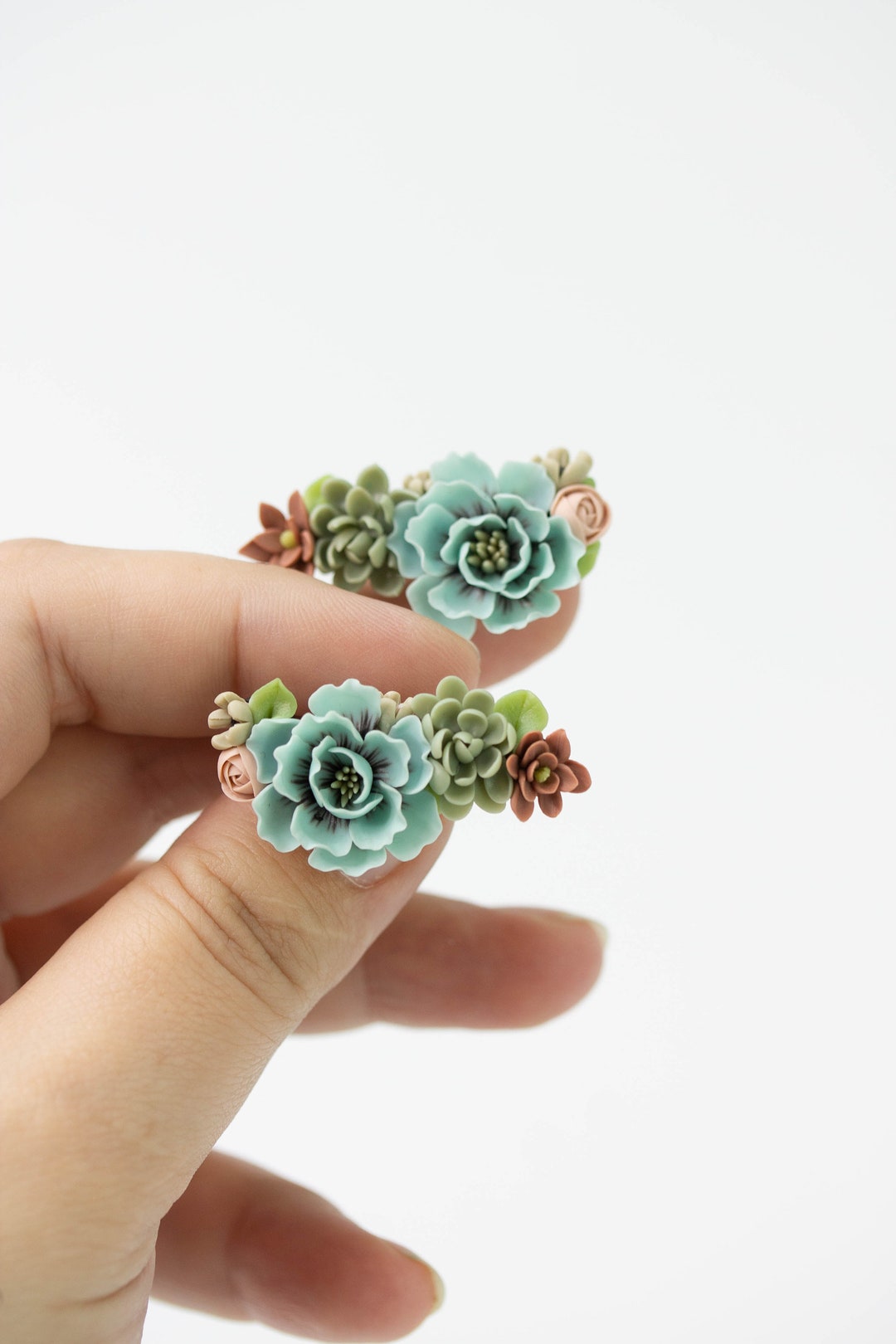 Floral Ear Cuff Earrings, Botanical Bouquet Cuff Set for Pierced Ears ...