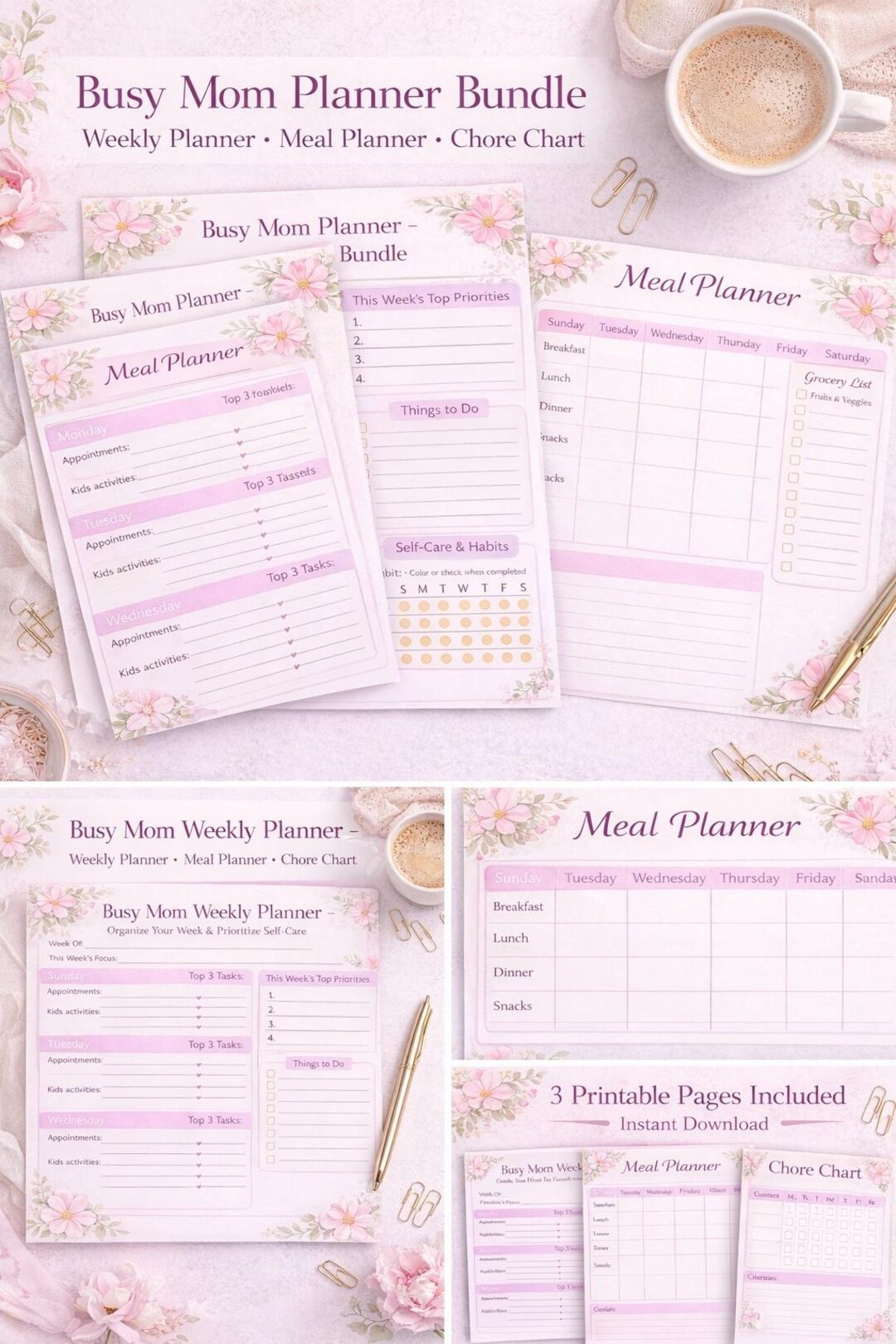 Busy Mom Planner Printable Bundle | Weekly Planner, Meal Planner ...