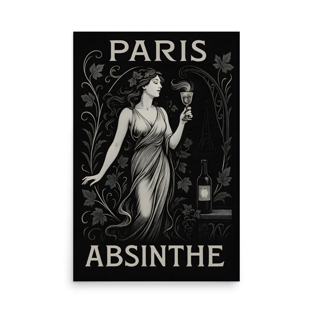 Paris Absinthe Poster | Art Nouveau Black Green Fairy Vintage French ...