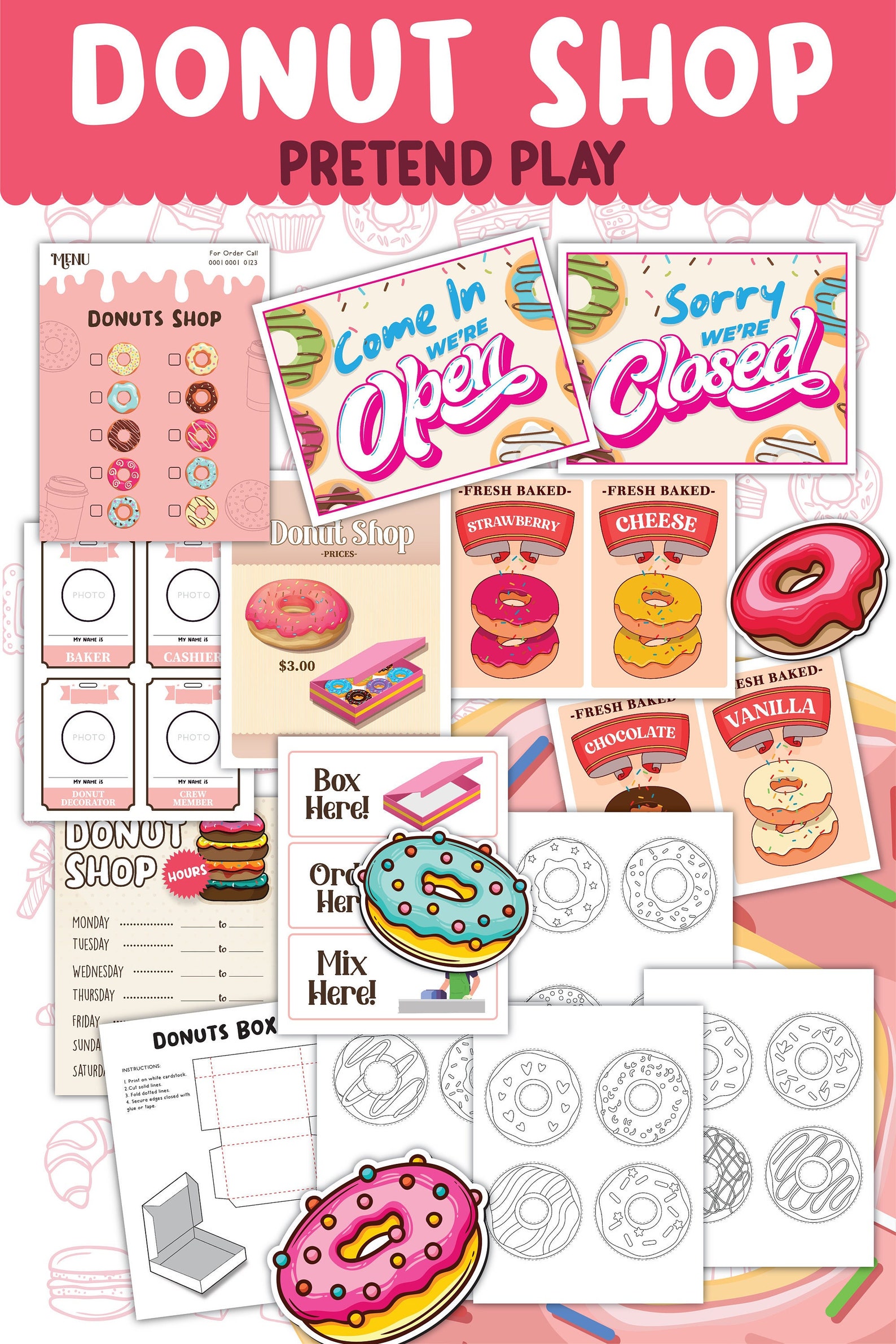 Donut Store Pretend Play Digital Printable - Etsy