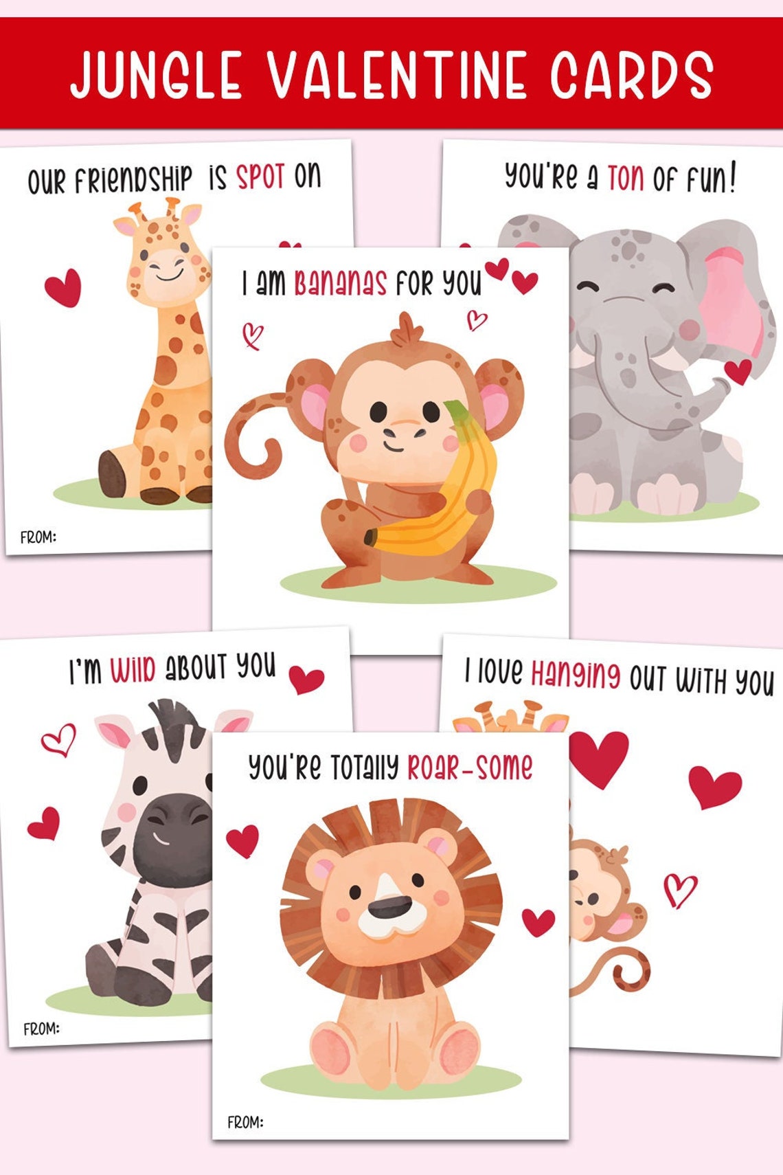 Jungle Valentine Card Printables - Etsy