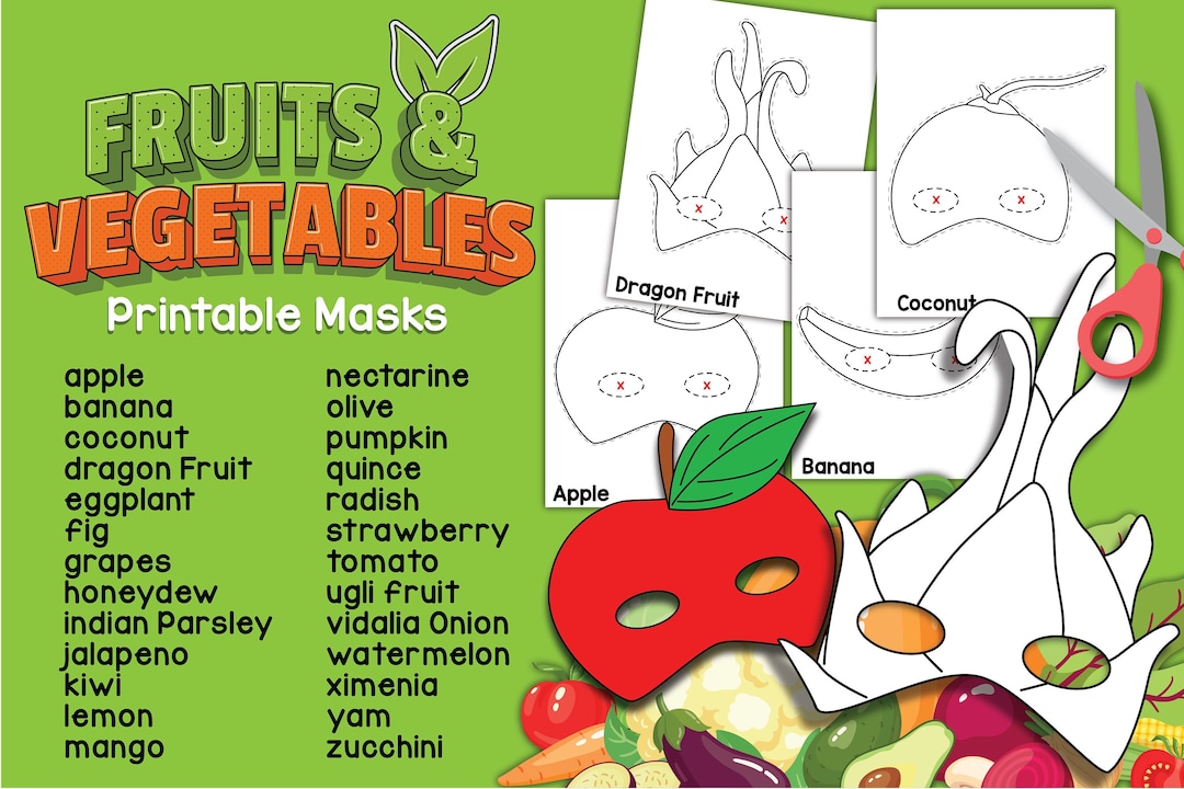 Fruit and Vegetables Digital Printable Masks - Etsy