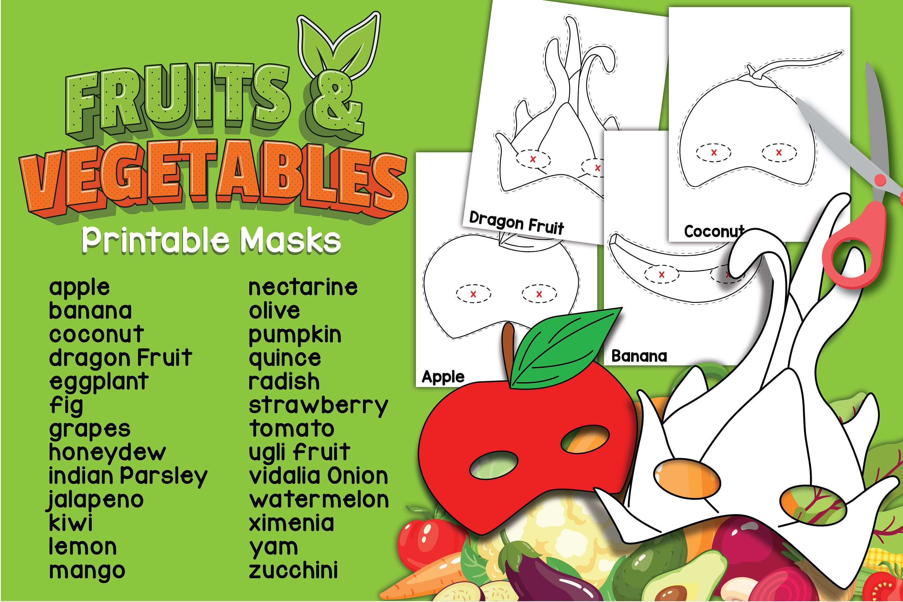 Fruit and Vegetables Digital Printable Masks - Etsy
