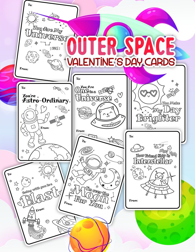Outer Space Valentine Card Printables - Etsy