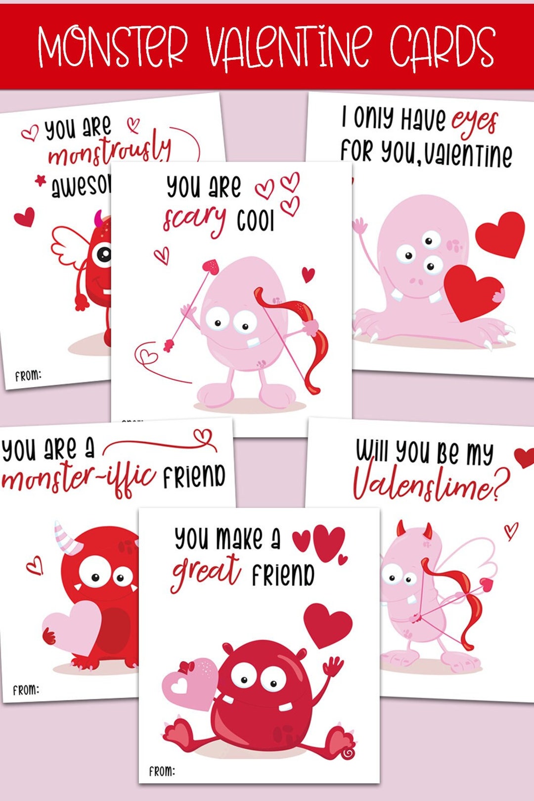 Monster Valentine Card Printable - Etsy