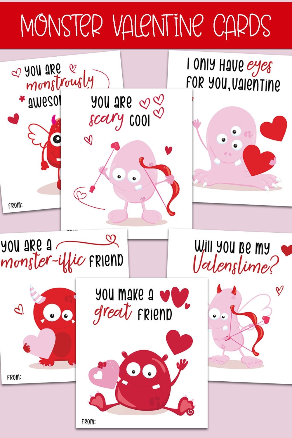 Monster Valentine Card Printable - Etsy