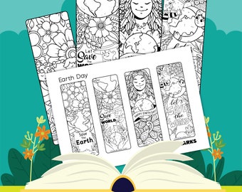 Earth Day Printable Coloring Bookmarks, Earth Day PDF Bookmarks to ...