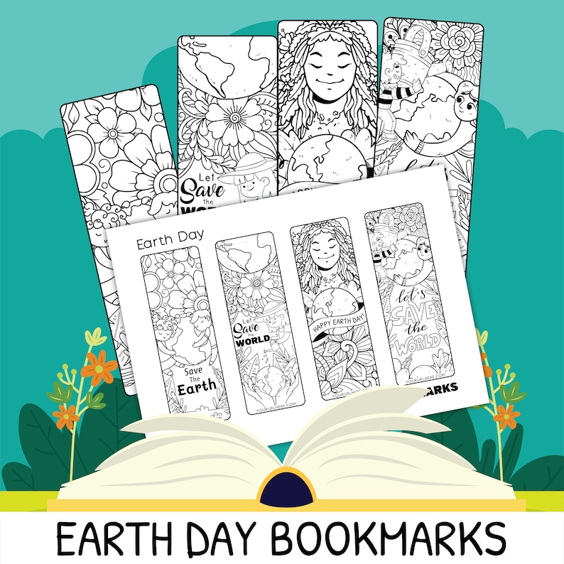 Earth Day Printable Coloring Bookmarks - Etsy