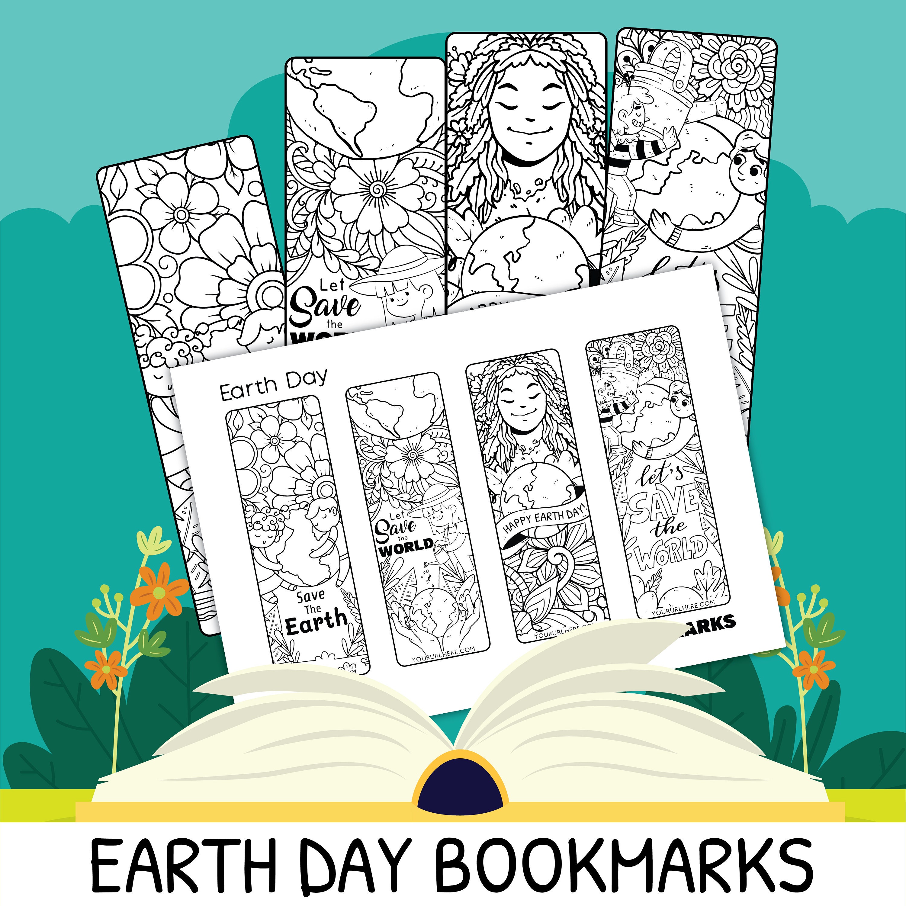 Earth Day Printable Coloring Bookmarks - Etsy