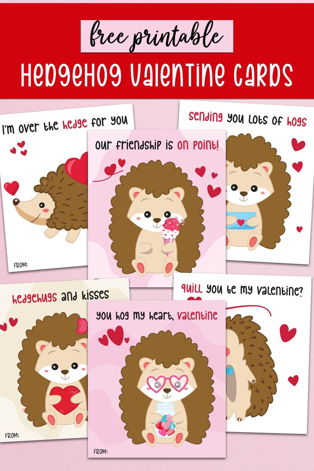 Hedgehog Valentine Card Printables - Etsy