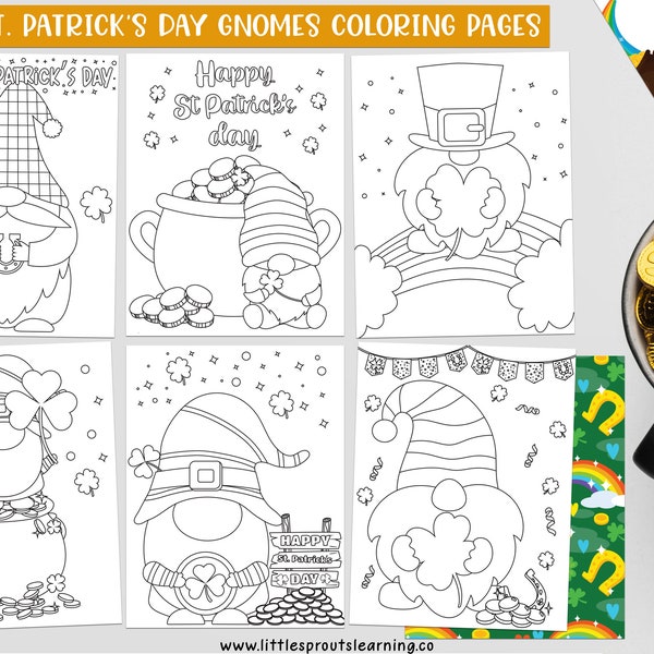 St Patricks Day Gnomes Coloring Pages - Etsy