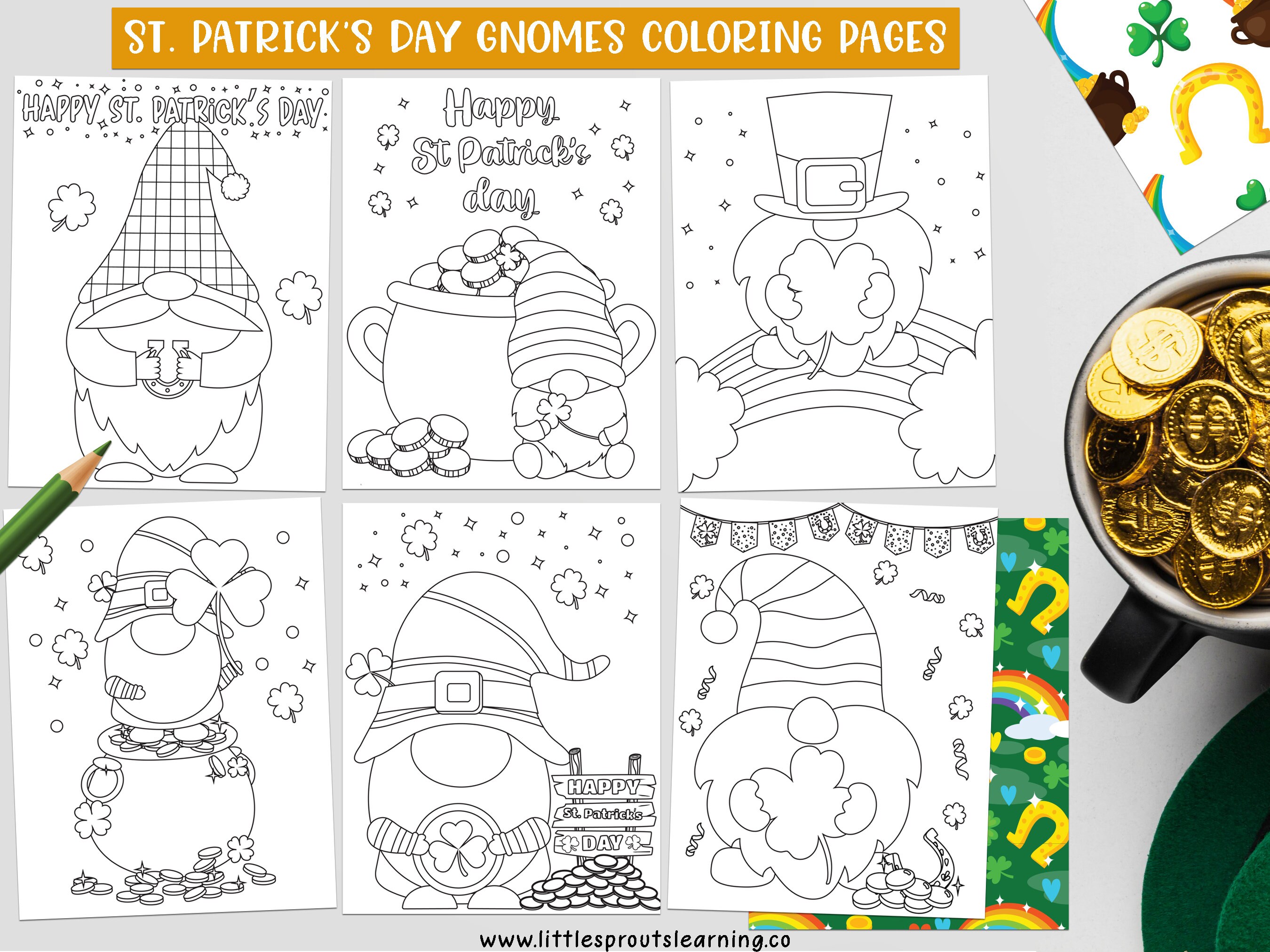 St. Patrick's Day Gnome Coloring Pages - Etsy