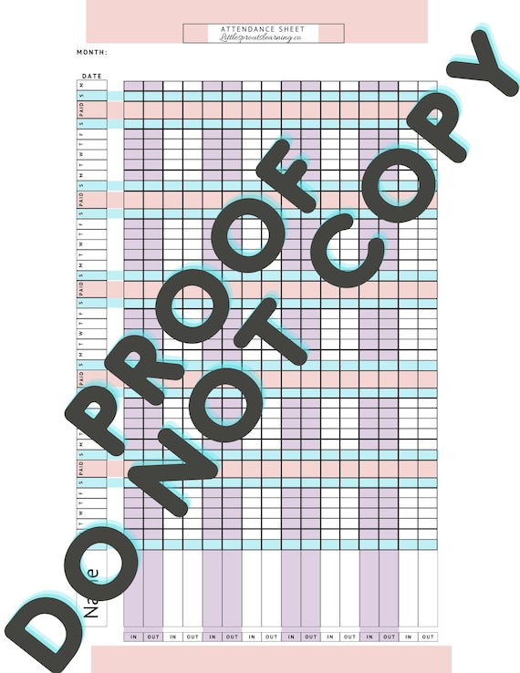 Printable Monthly Sign in Attendance Sheet for Daycare in Soft | Etsy