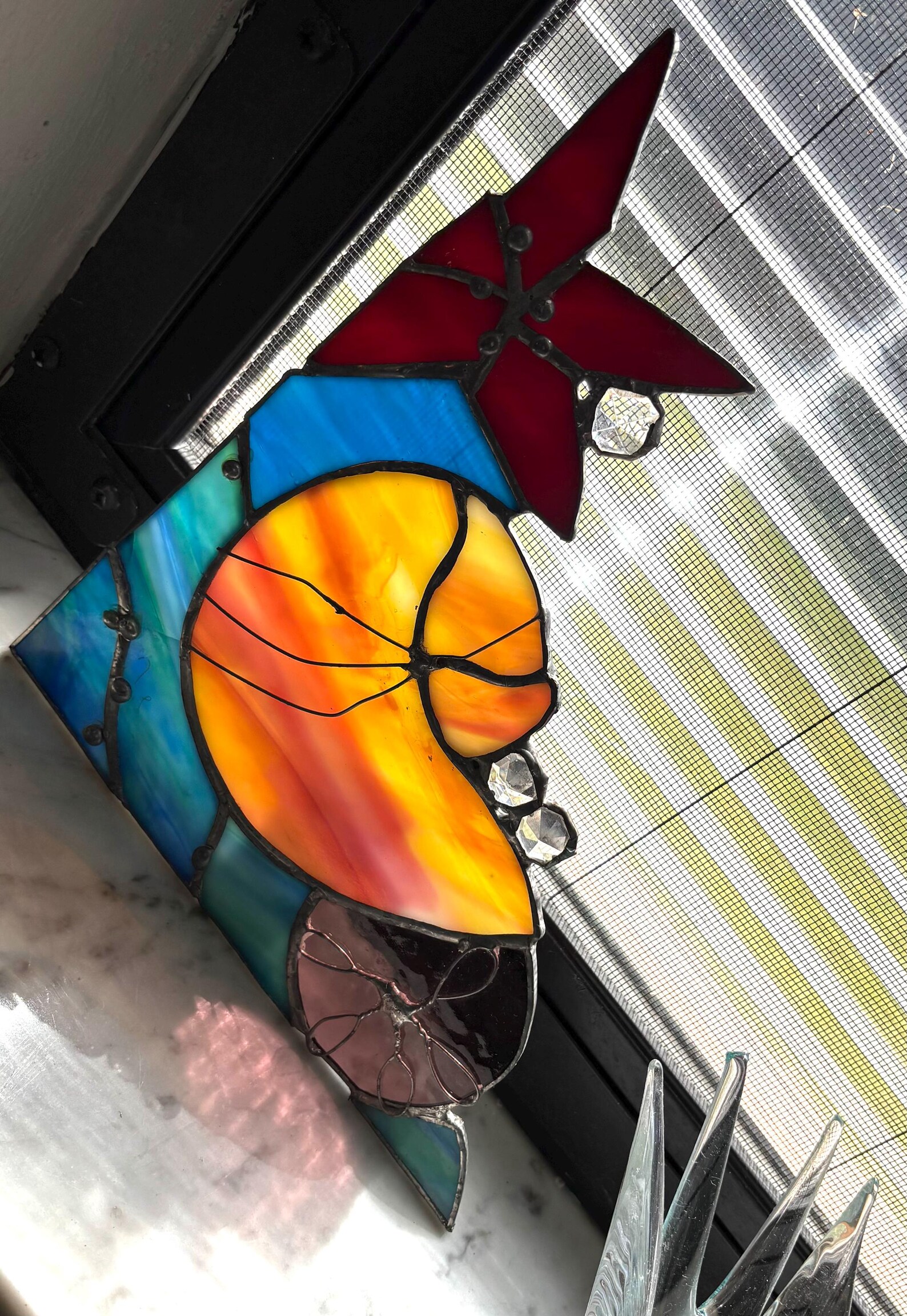 Stained Glass Coastal Sea Shells Window Corner - Etsy