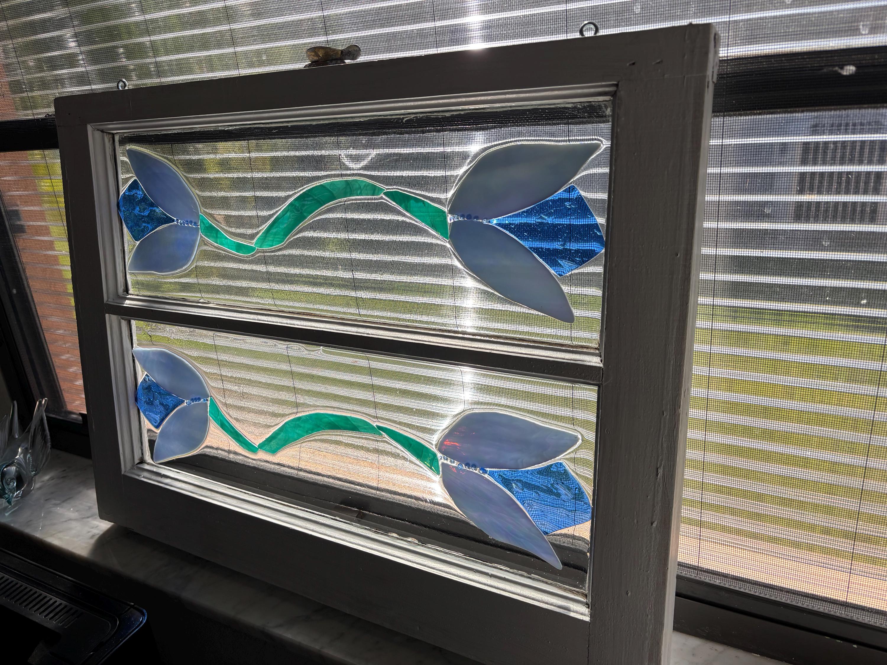 Upcycled Double Pane Transom Window Stained Glass Blue Tulips - Etsy