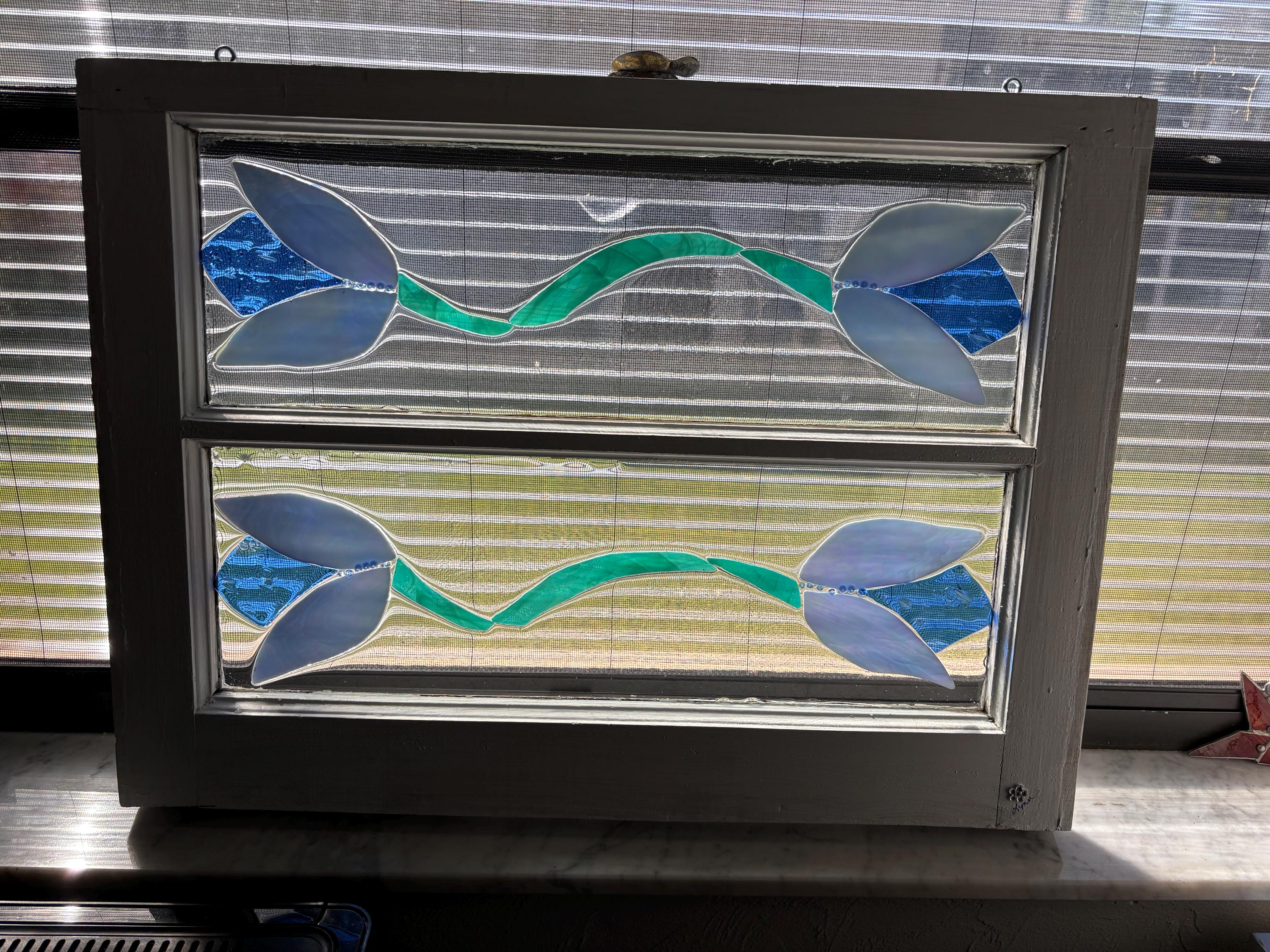 Upcycled Double Pane Transom Window Stained Glass Blue Tulips - Etsy