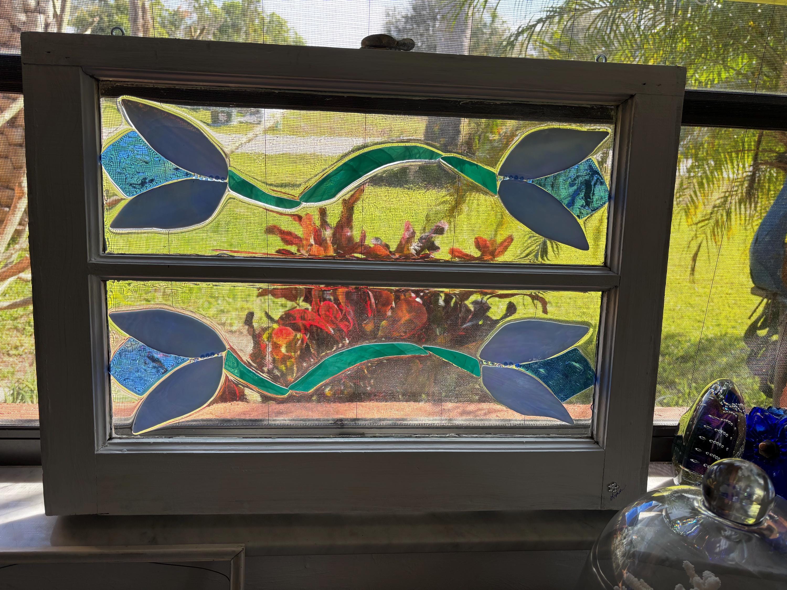 Upcycled Double Pane Transom Window Stained Glass Blue Tulips - Etsy