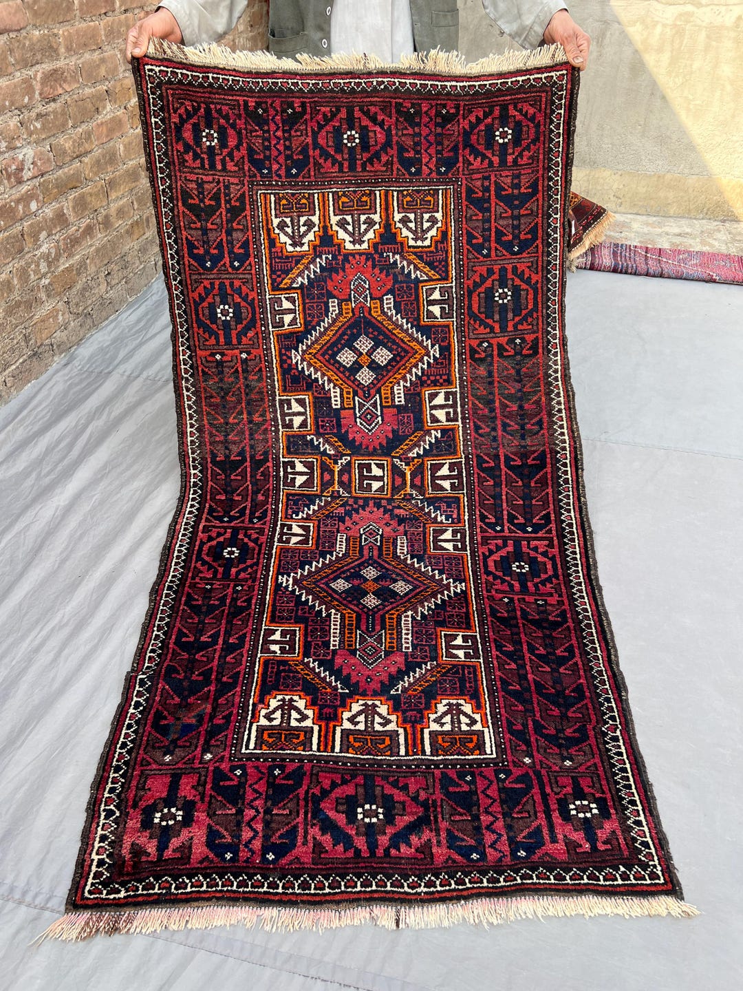 Vintage 3x6'1 Afghan Baluchi Rug, Handmade Tribal Wool, Geometric ...