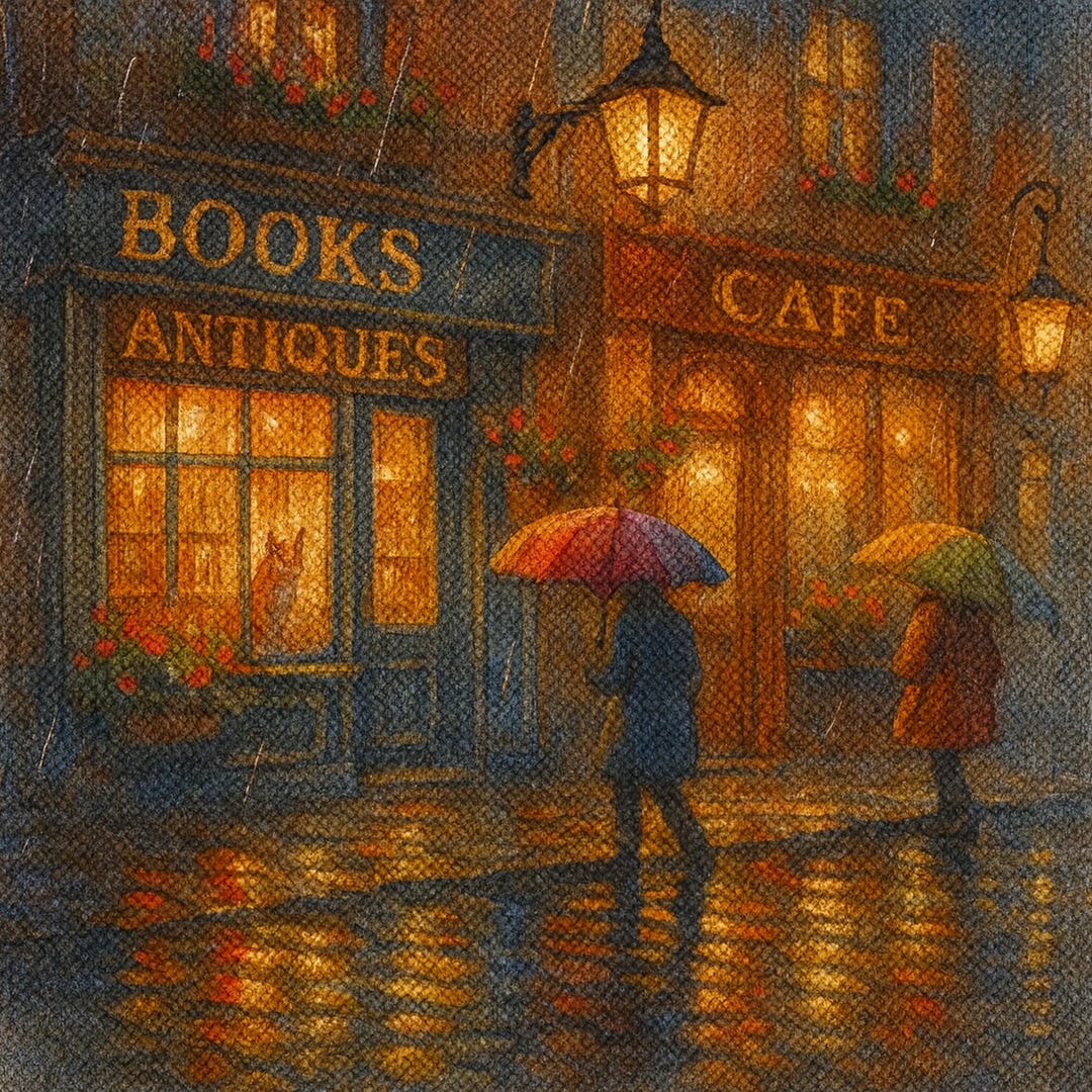 Cross Stitch Pattern — Rainy Bookshop & Café With Umbrellas (180×180 ...