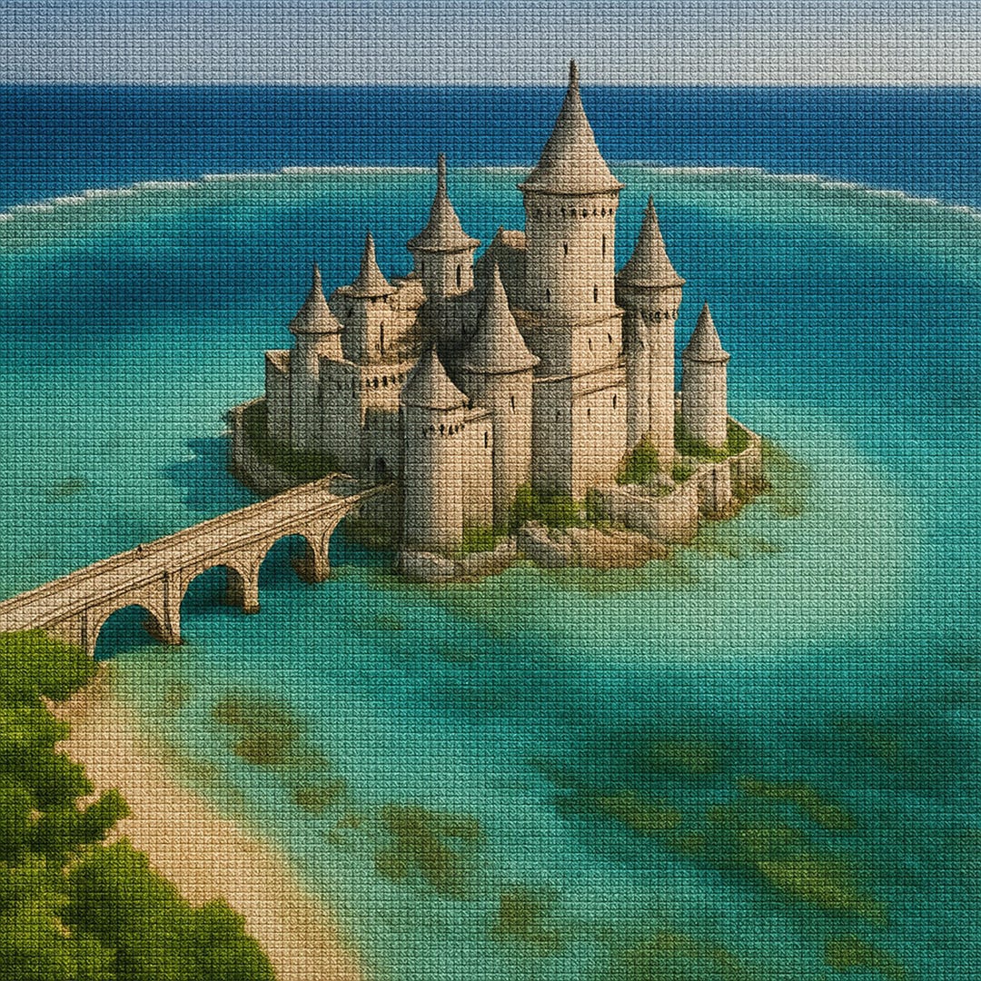 Azure Isle Castle – Fantasy Ocean Cross Stitch Pattern | Tropical ...