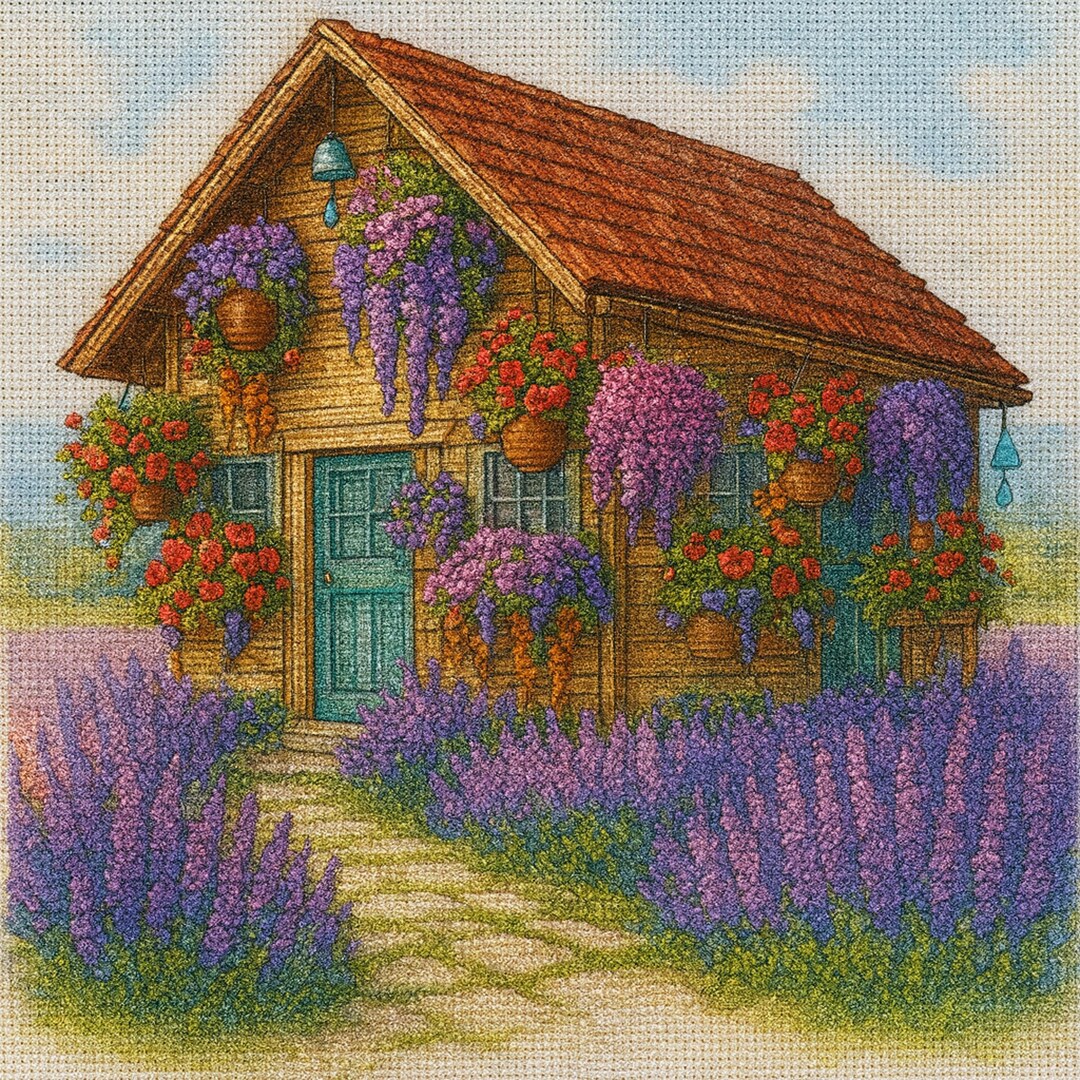 Lavender Porch Cottage – Floral Cross Stitch Pattern | Summer Garden ...