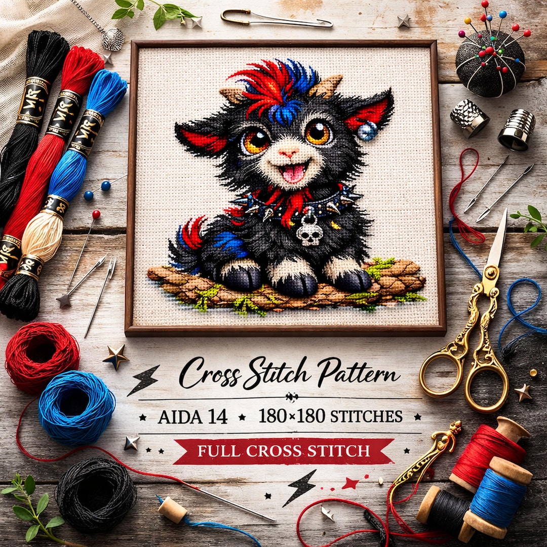 Cross Stitch Pattern – Punk Baby Goat With Mohawk PDF - Etsy