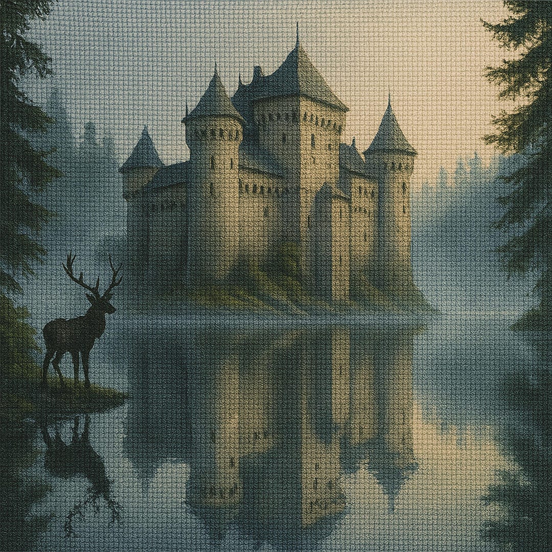 Cross Stitch Pattern Misty Deer Castle, Foggy Lake Fantasy, PDF Instant ...