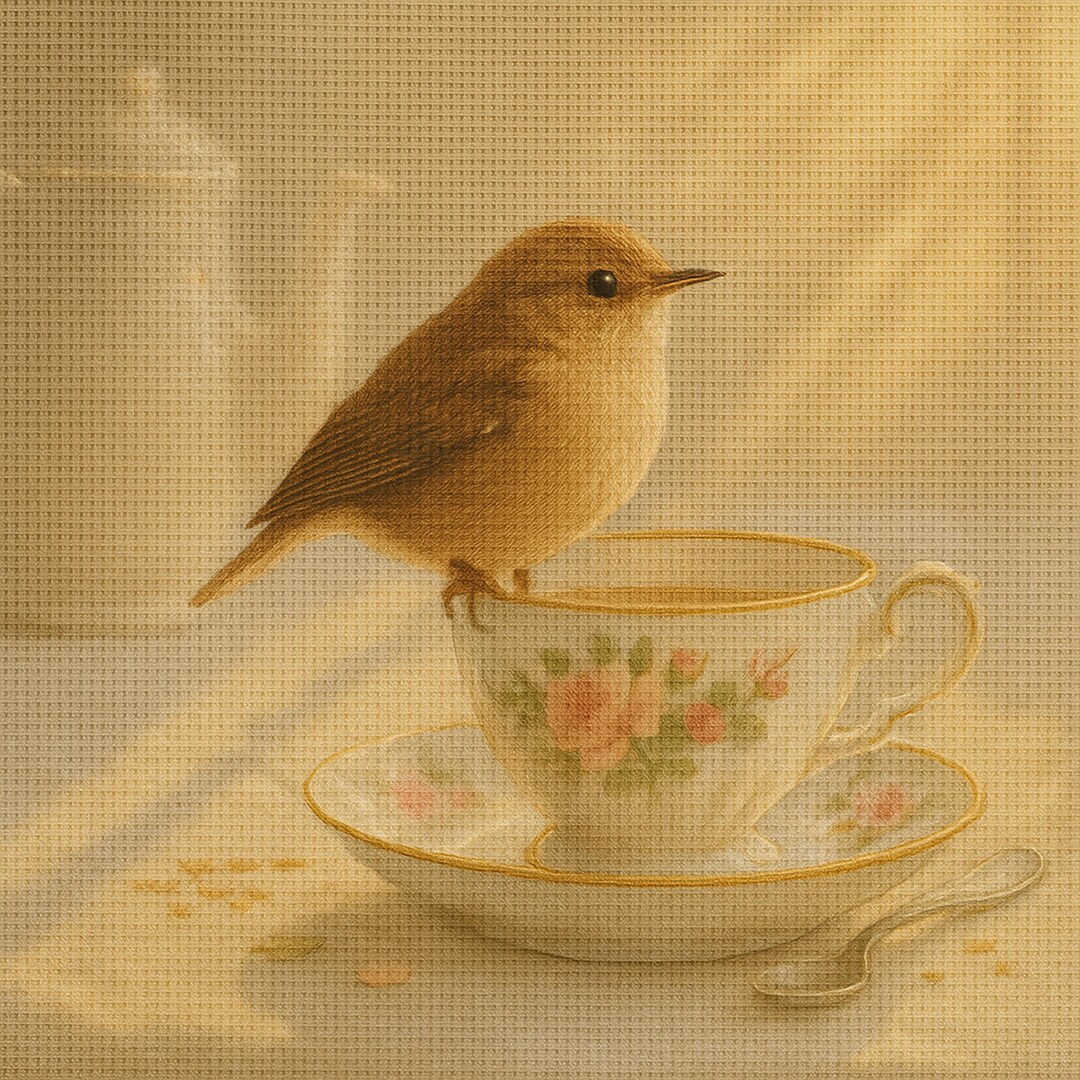 Tea Time Wren Cross Stitch Pattern — Vintage Rose Teacup & Morning ...