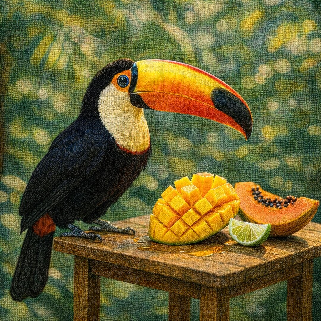 Cross Stitch Pattern Tropical Toucan With Mango and Papaya PDF - Etsy
