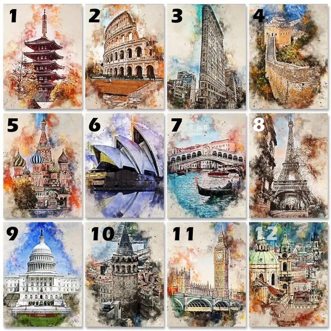 Watercolor Landmark Building Paint by Number Kit, DIY Painting Kit ...