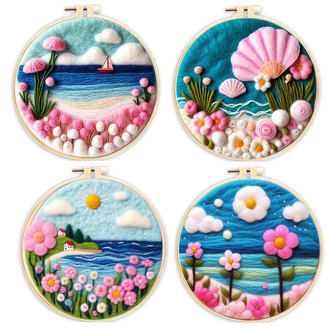 Pink Beach Waterfall DIY Needle Felting Craft Kit New Year Gift With 8 ...