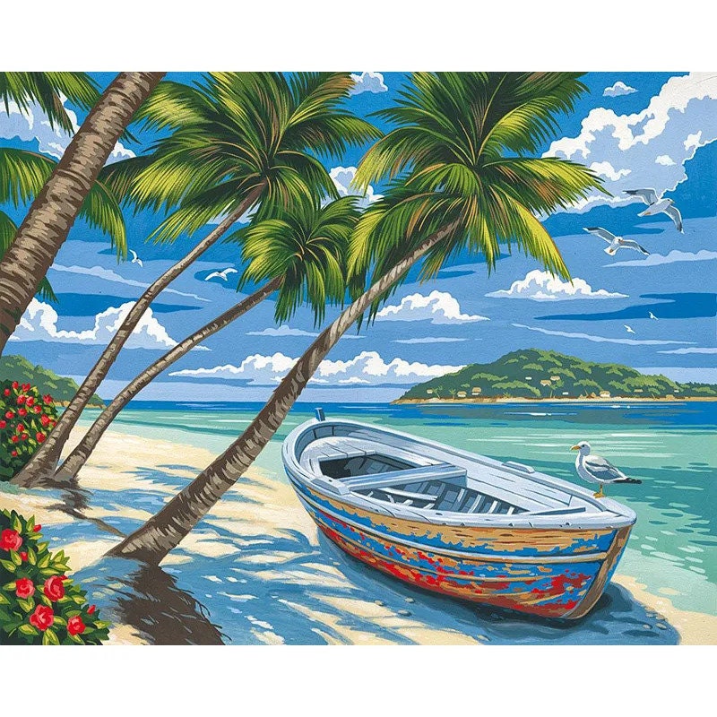 Boat on the Beach Paint by Number Kit, DIY Painting Kit, Painting on ...