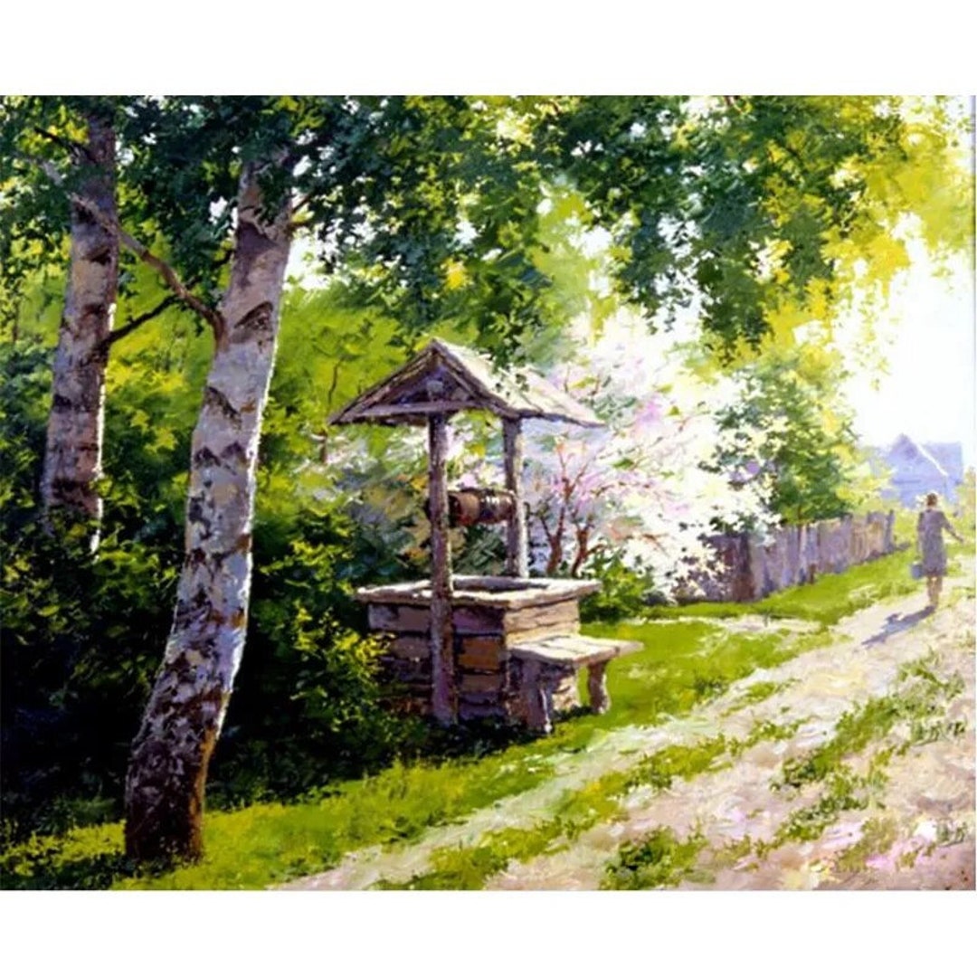 Water Well Paint by Number Kit, DIY Painting Kit, Painting on Canvas ...