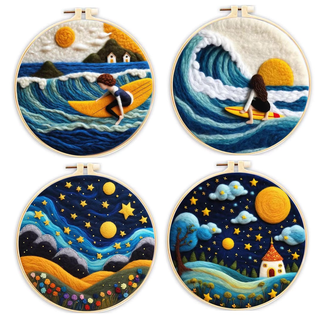 Landscape Starry Sky DIY Needle Felting Craft Kit New Year Gift With 8 ...