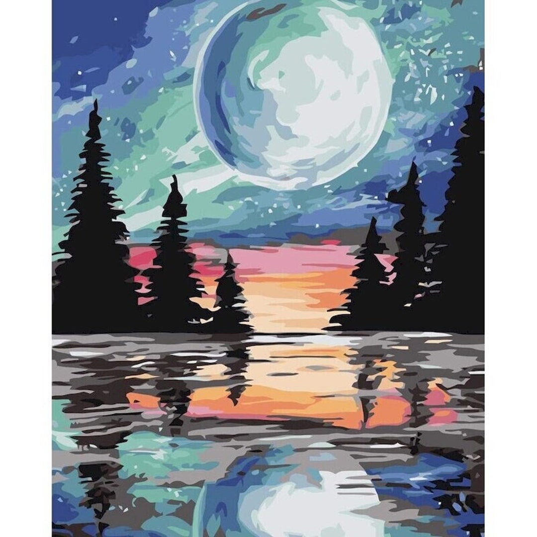 Full Moon Paint by Number Kit, DIY Painting Kit, Painting on Canvas ...