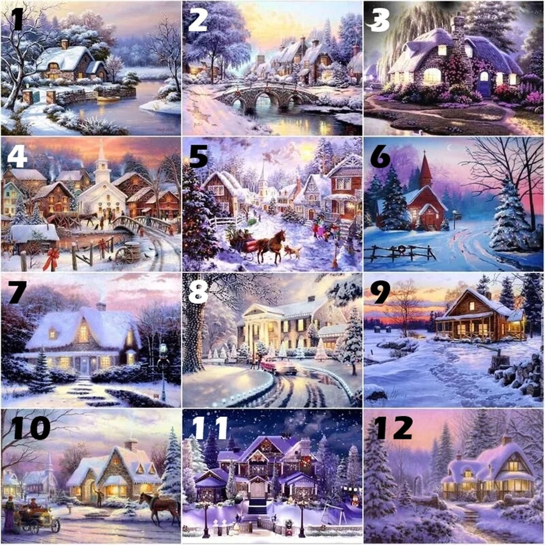 Snow House Christmas Paint by Number Kit, DIY Painting Kit, Painting on ...