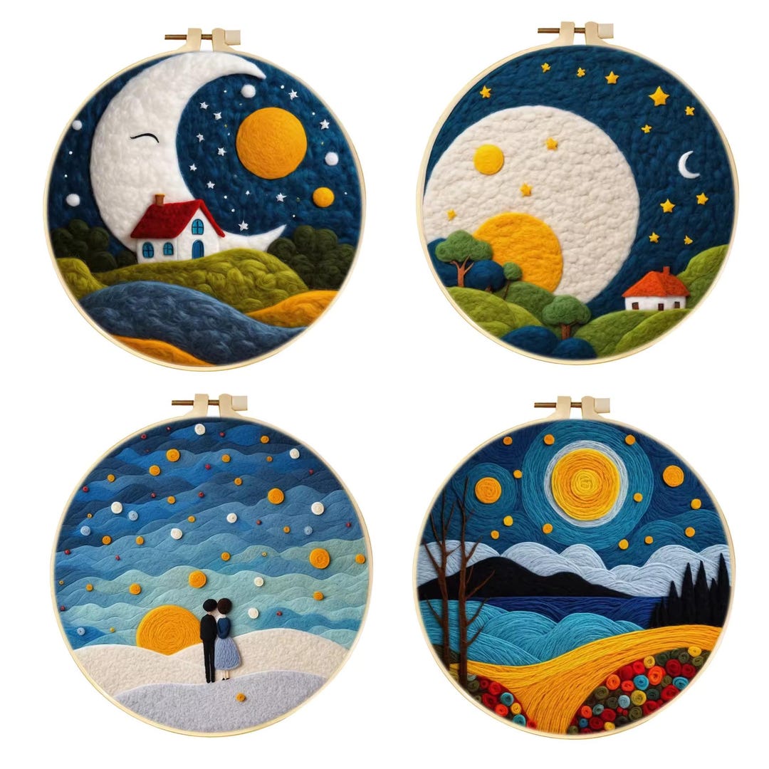 Moon and Starry Sky DIY Needle Felting Craft Kit New Year Gift With 8 ...