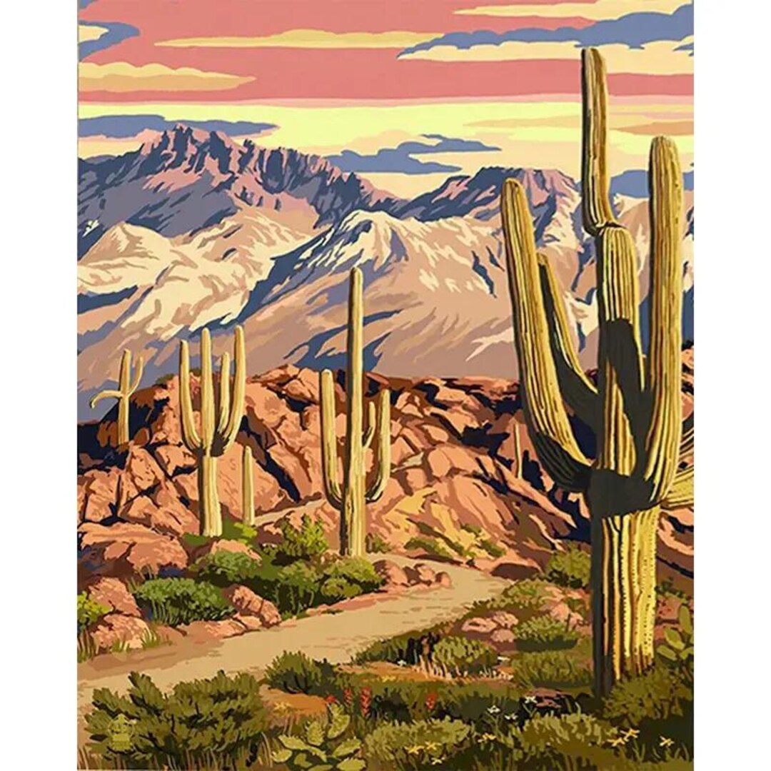 Desert Landscape Saguaro Cactus Paint by Number Kit, DIY Painting Kit ...