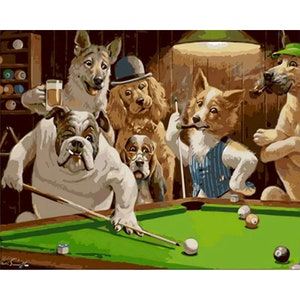 Dogs Playing Pool Paint by Number Kit, DIY Painting Kit, Painting on ...