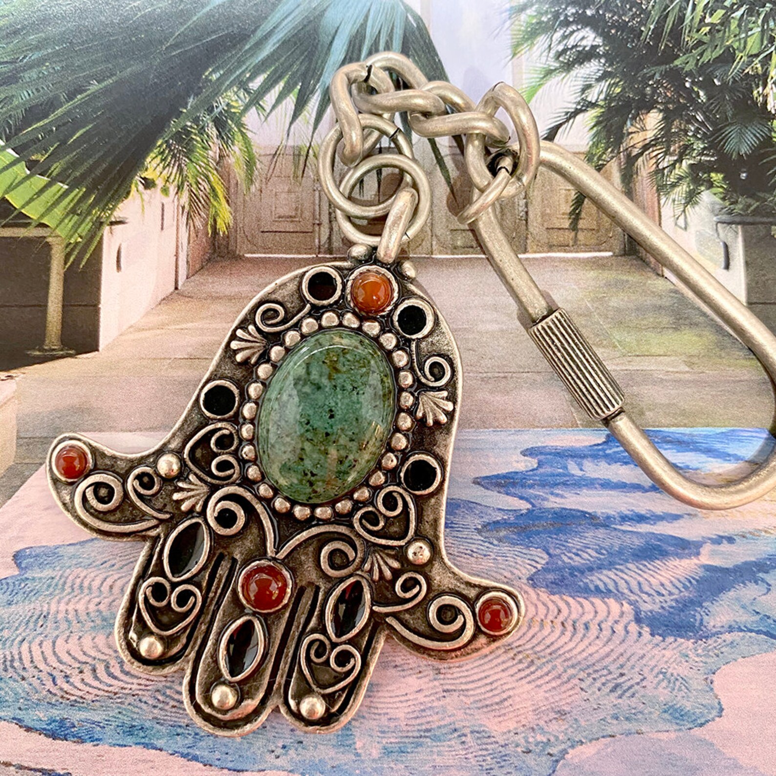 African Turquoise Hamsa Keychain | Etsy